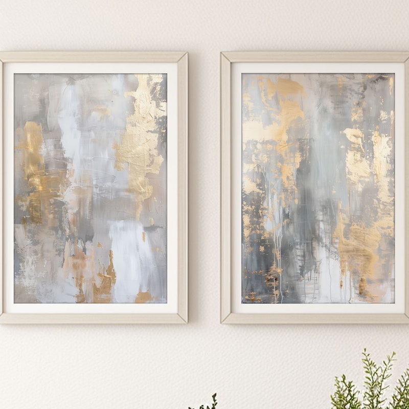 Beige Grey and Metallic Print - Etsy
