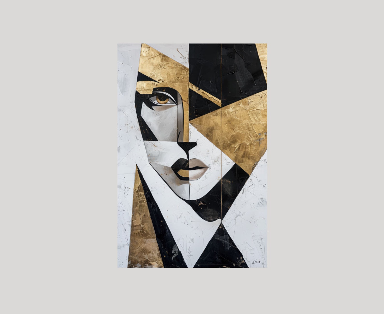 Abstract Woman Face Printable Art, Geometric Gold and Black Wall Art ...