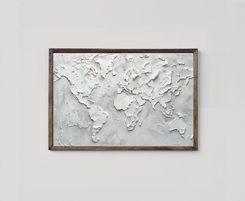 Modern White World Map, Textured Global Wall Art, Contemporary ...