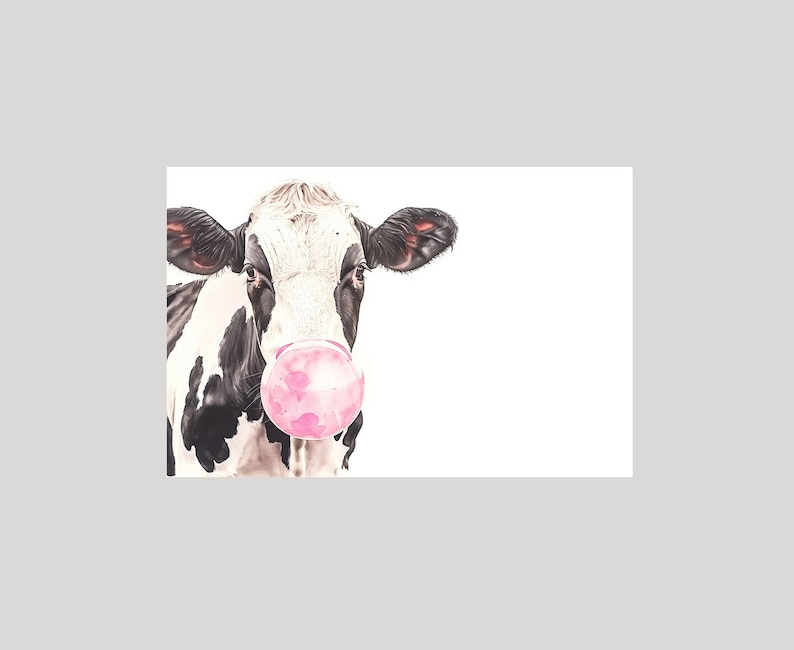Whimsical Cow With Bubble Gum Farmhouse Chic, Playful Animal Printable ...