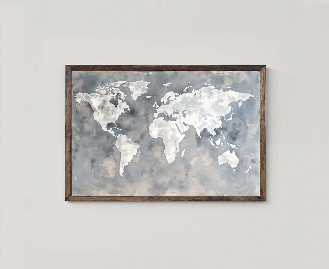 Modern World Map, Textured Global Wall Art, Contemporary Monochrome ...