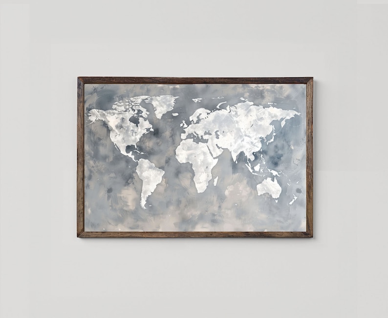 Modern World Map, Textured Global Wall Art, Contemporary Monochrome ...