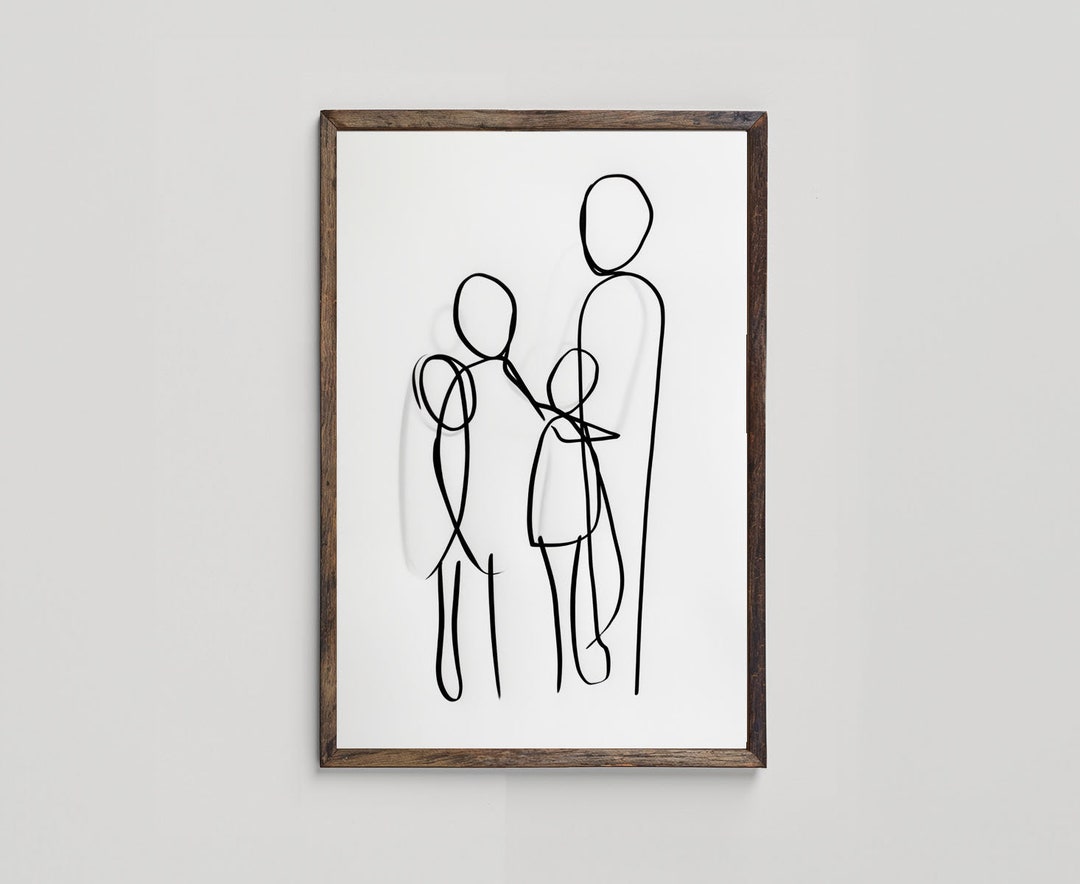 Family Abstract Black Line Wall Art, Simplistic Line Art Family ...