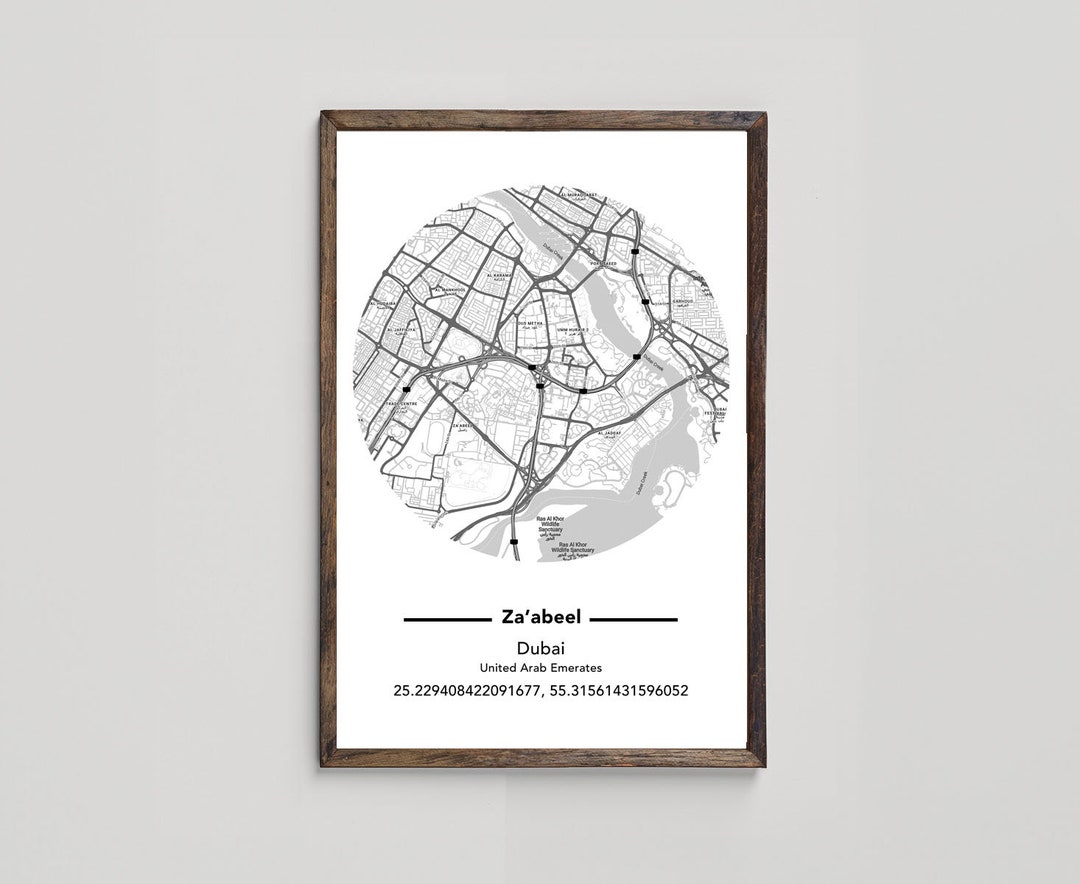 Za'abeel District Dubai Map Art, Dubai Neighborhood Printable Wall Art ...