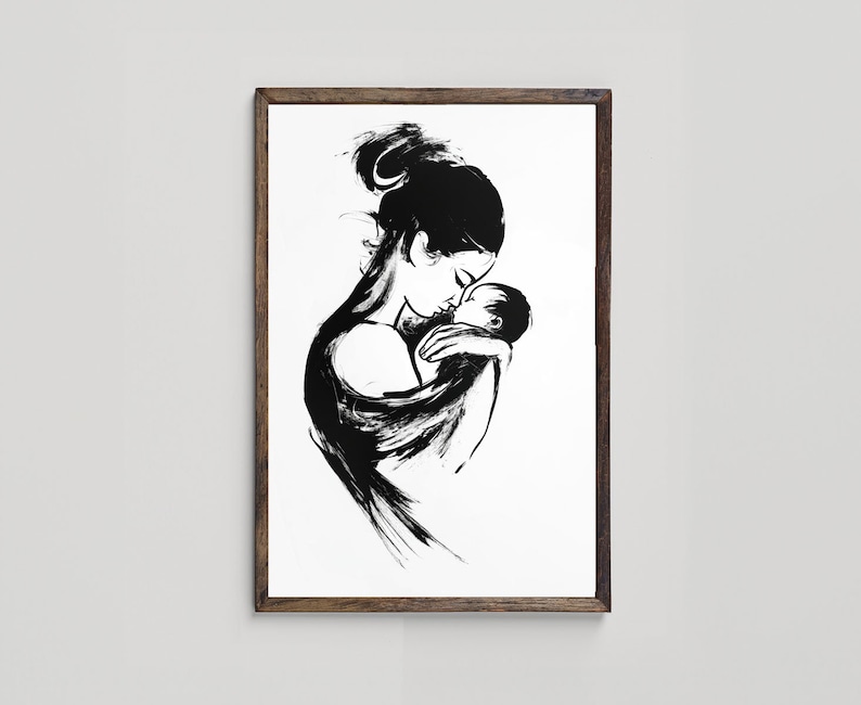 Abstract Mother and Child Wall Art, Nursery Line Wall Art, Kitchen and ...