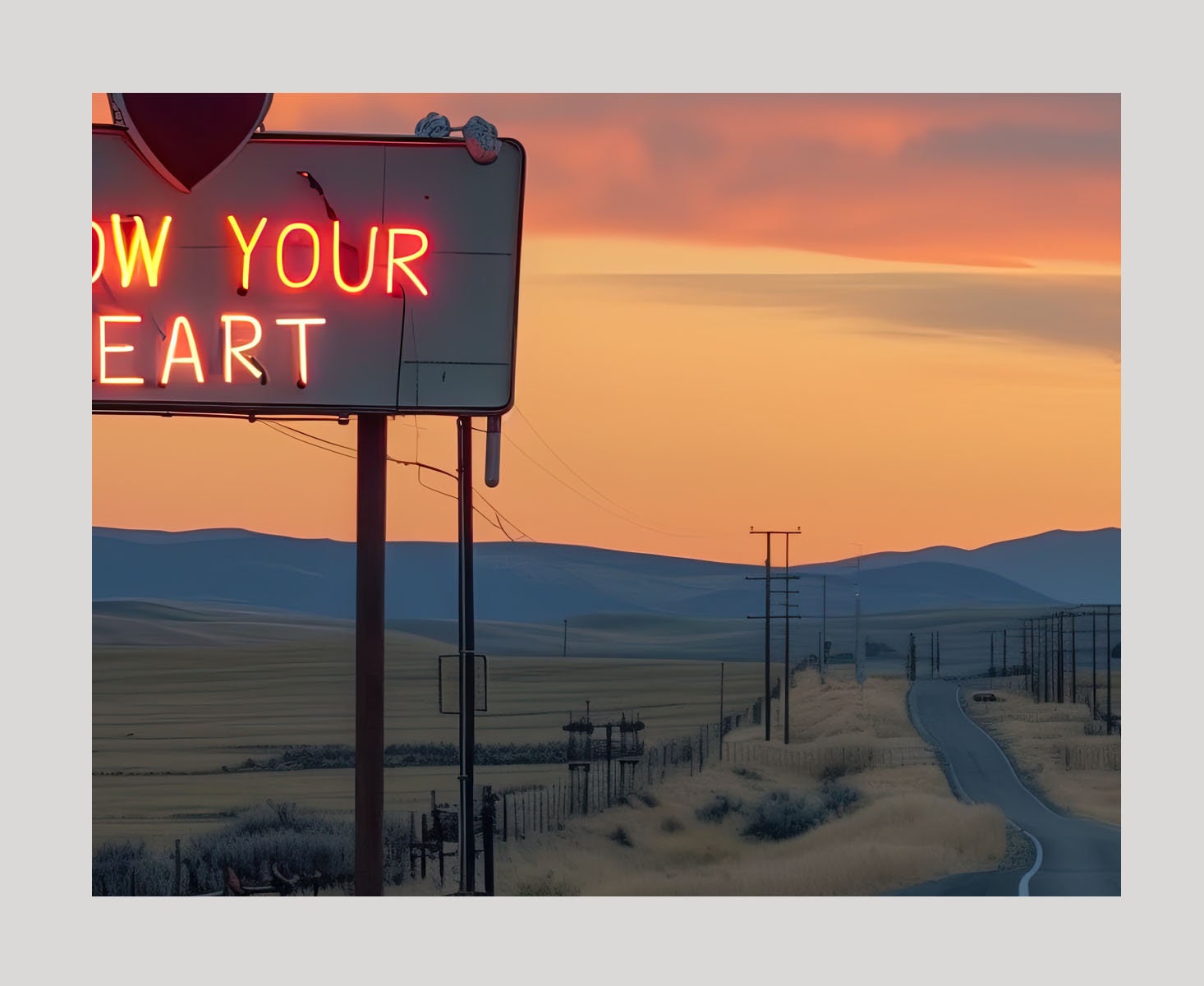 Vintage Neon Sign Photography, Printable Art, Follow Your Heart Artwork ...