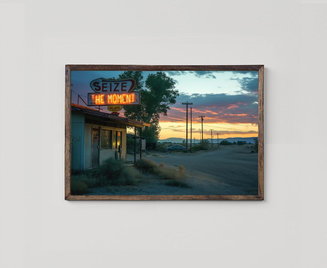 Vintage Neon Sign Photography, Printable Art, Seize the Moment Artwork ...