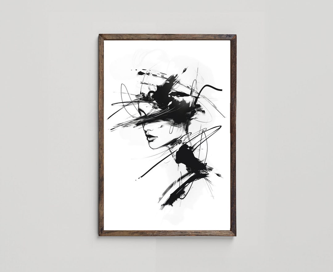 Abstract Female Wall Art, Black Line Wall Art, Abstract Woman Portrait ...