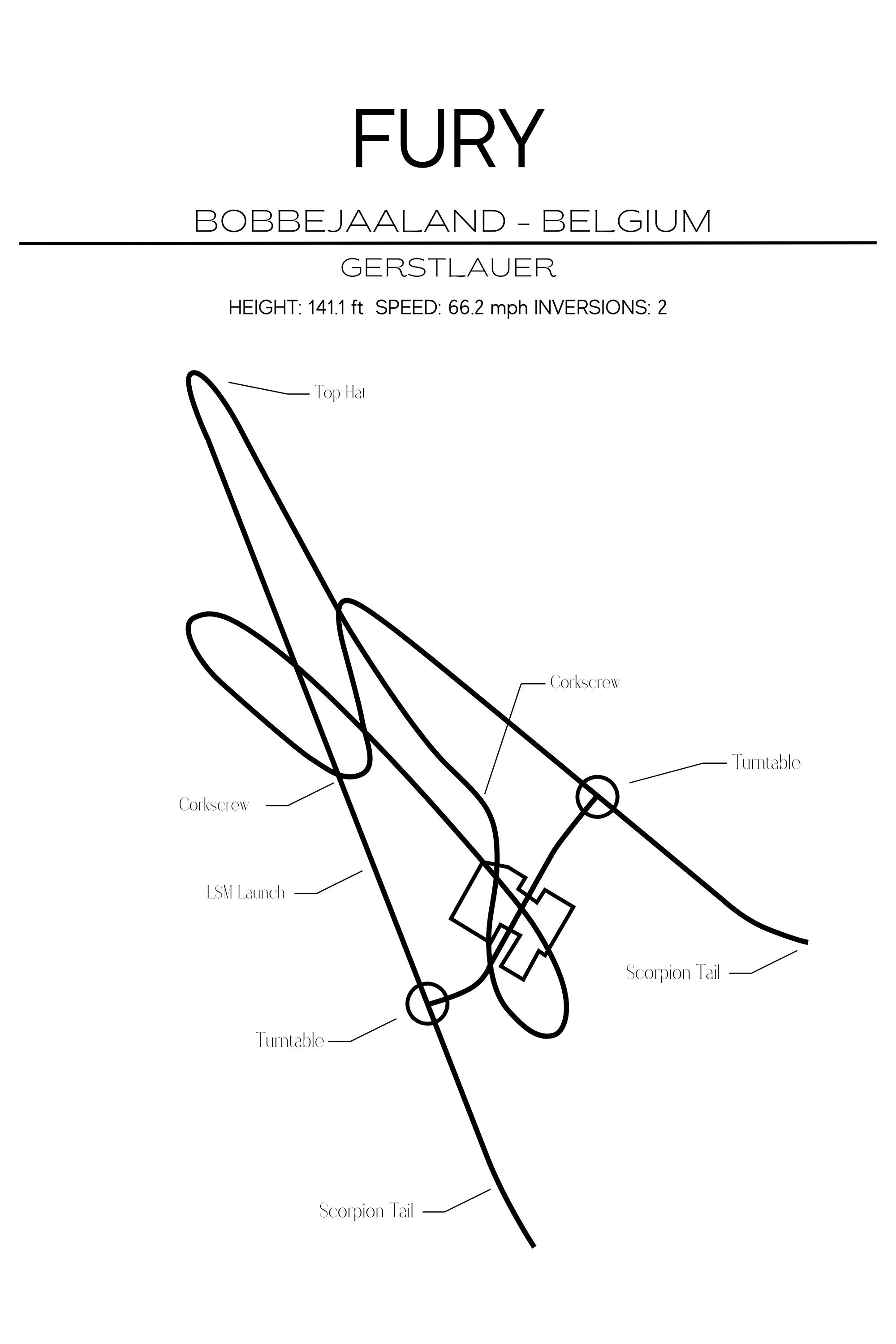 Fury Layout - Bobbejaaland - Belgium - Modern Wall Art - Roller Coaster ...
