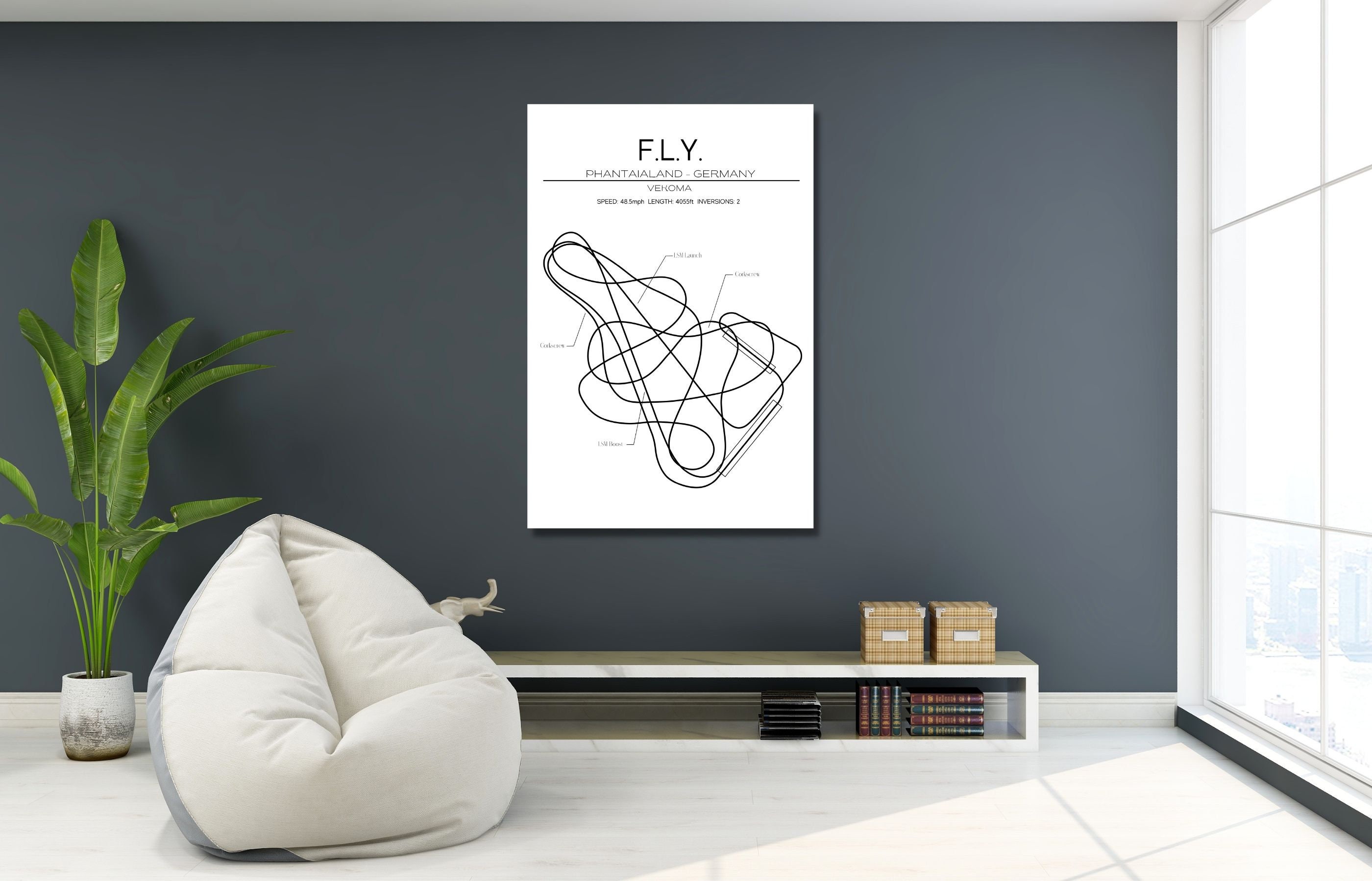 F.L.Y. Layout Phantasialand Germany Modern Wall Art Roller Coaster Art ...
