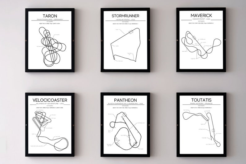 6 Intamin Launched Layout Prints - Modern Wall Art - Roller Coaster ...