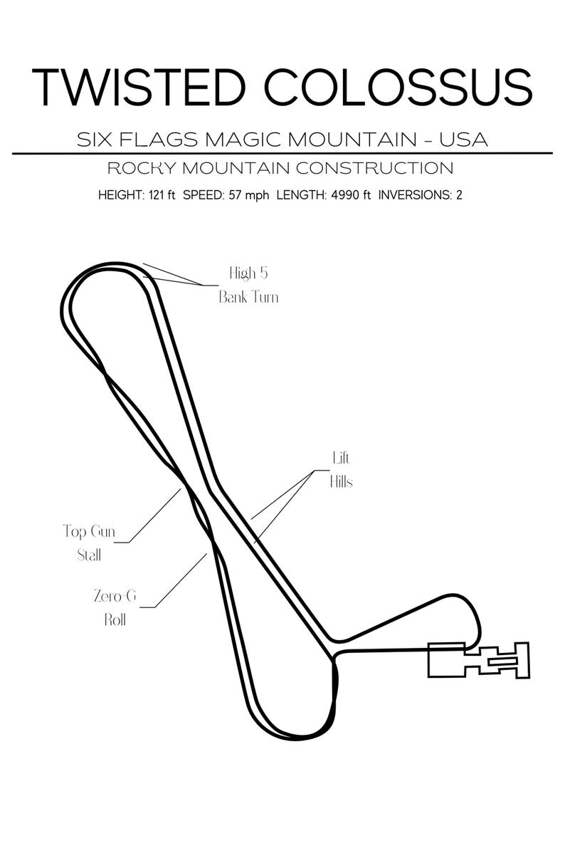 Twisted Colossus Layout - Six Flags Magic Mountain - USA Modern Wall ...
