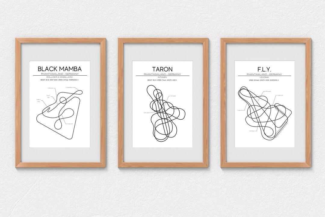Phantasialand Roller Coaster Layouts - Modern Wall Art - Roller Coaster ...