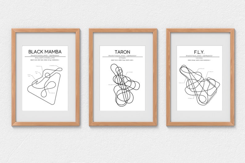 Phantasialand Roller Coaster Layouts - Modern Wall Art - Roller Coaster ...