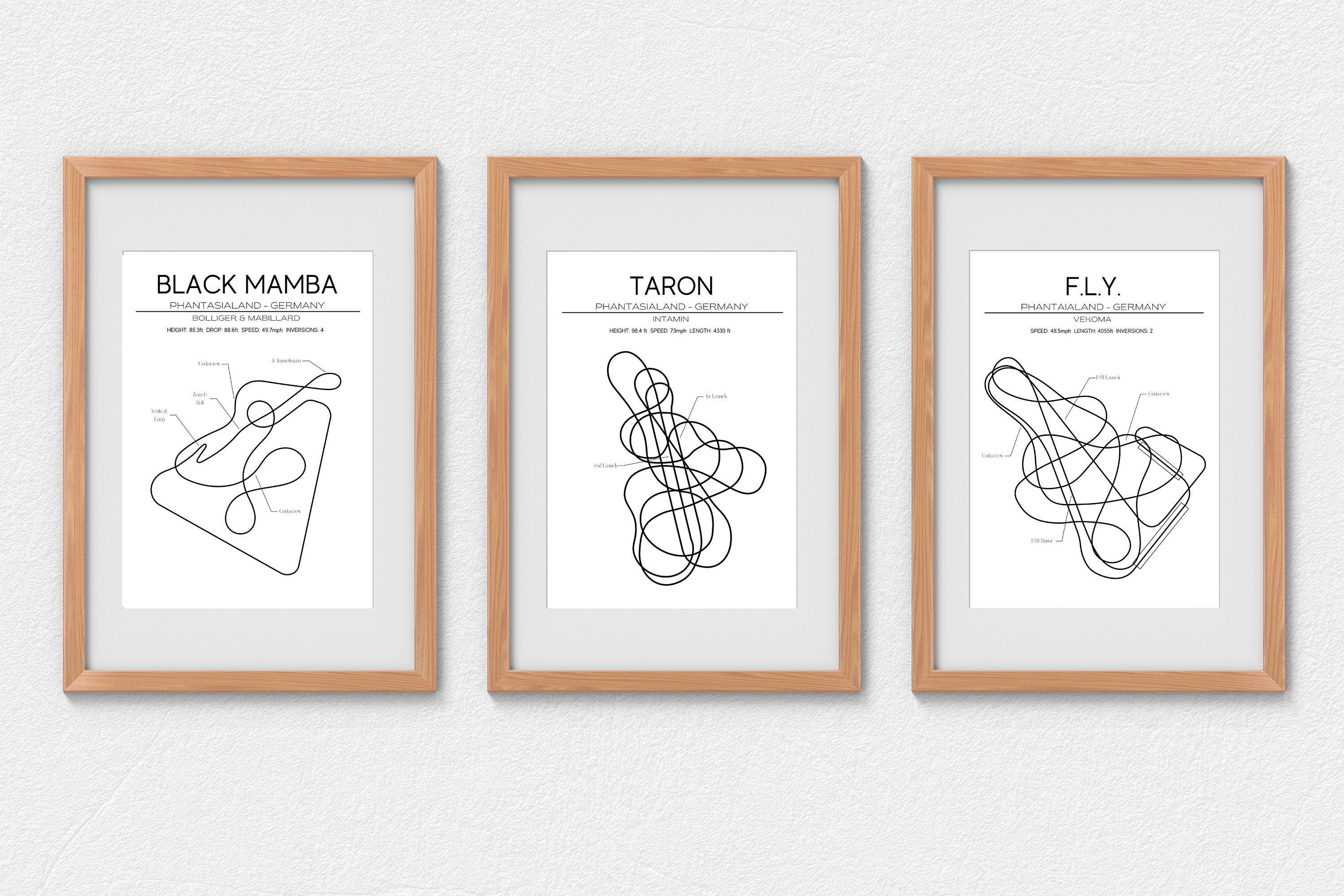 Phantasialand Roller Coaster Layouts - Modern Wall Art - Roller Coaster ...