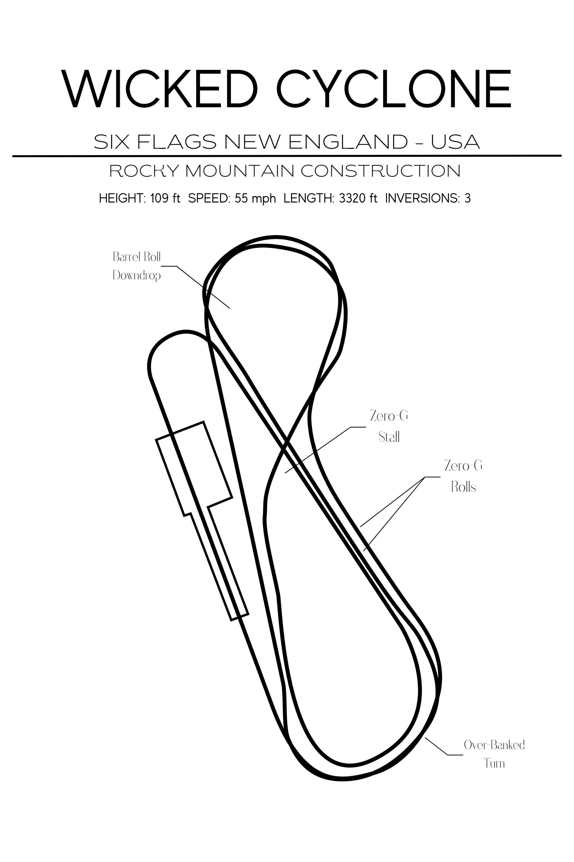 Wicked Cyclone Layout Six Flags New England USA Modern Wall Art Roller ...