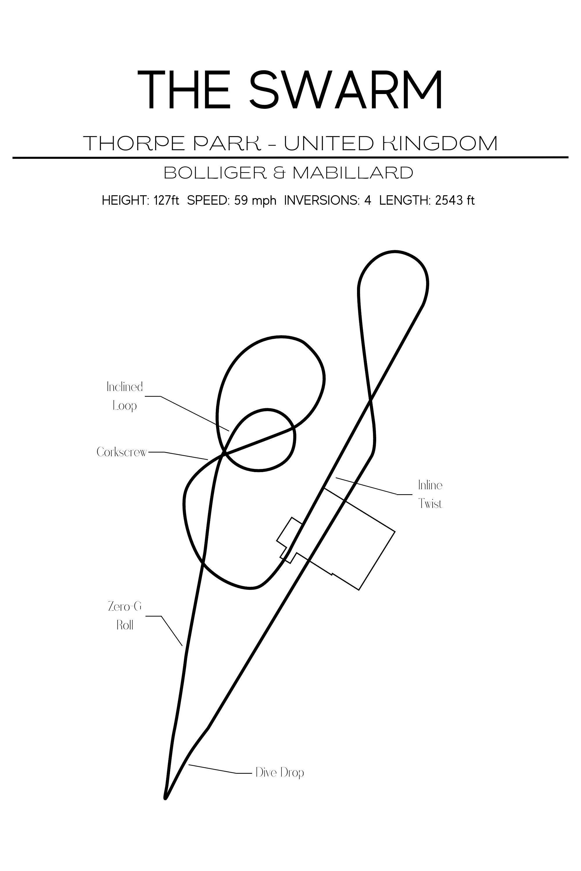 The Swarm Layout - Thorpe Park - United Kingdom - Modern Wall Art - Roller Coaster Minimalistic ...