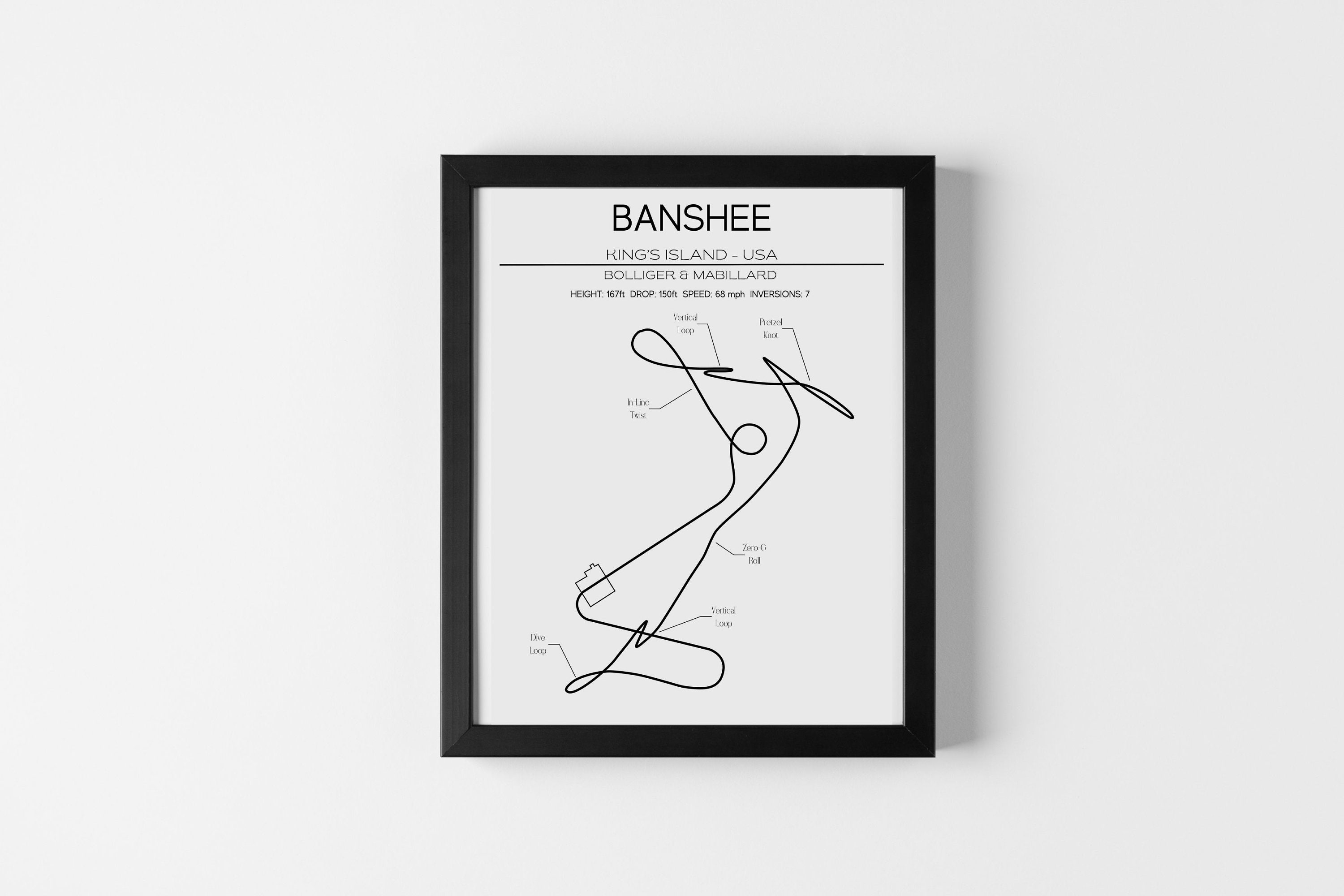 Banshee Layout - King's Island - USA - Modern Wall Art - Roller Coaster ...