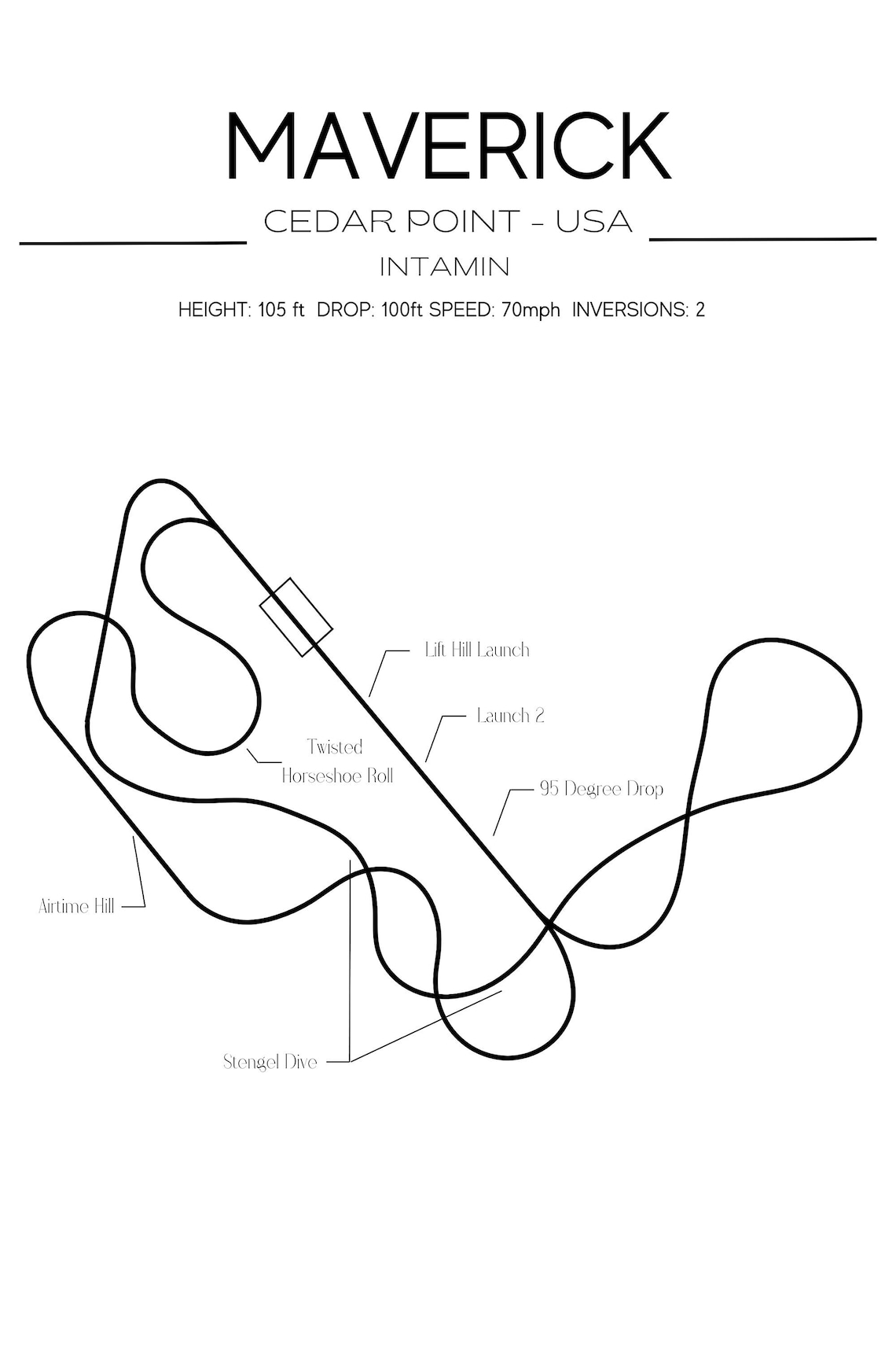 6 Intamin Launched Layout Prints - Modern Wall Art - Roller Coaster ...