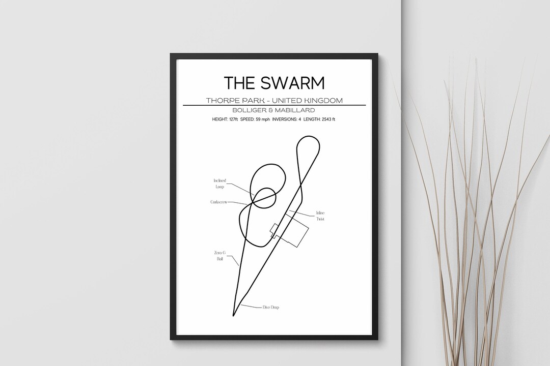 The Swarm Layout - Thorpe Park - United Kingdom - Modern Wall Art - Roller Coaster Minimalistic ...