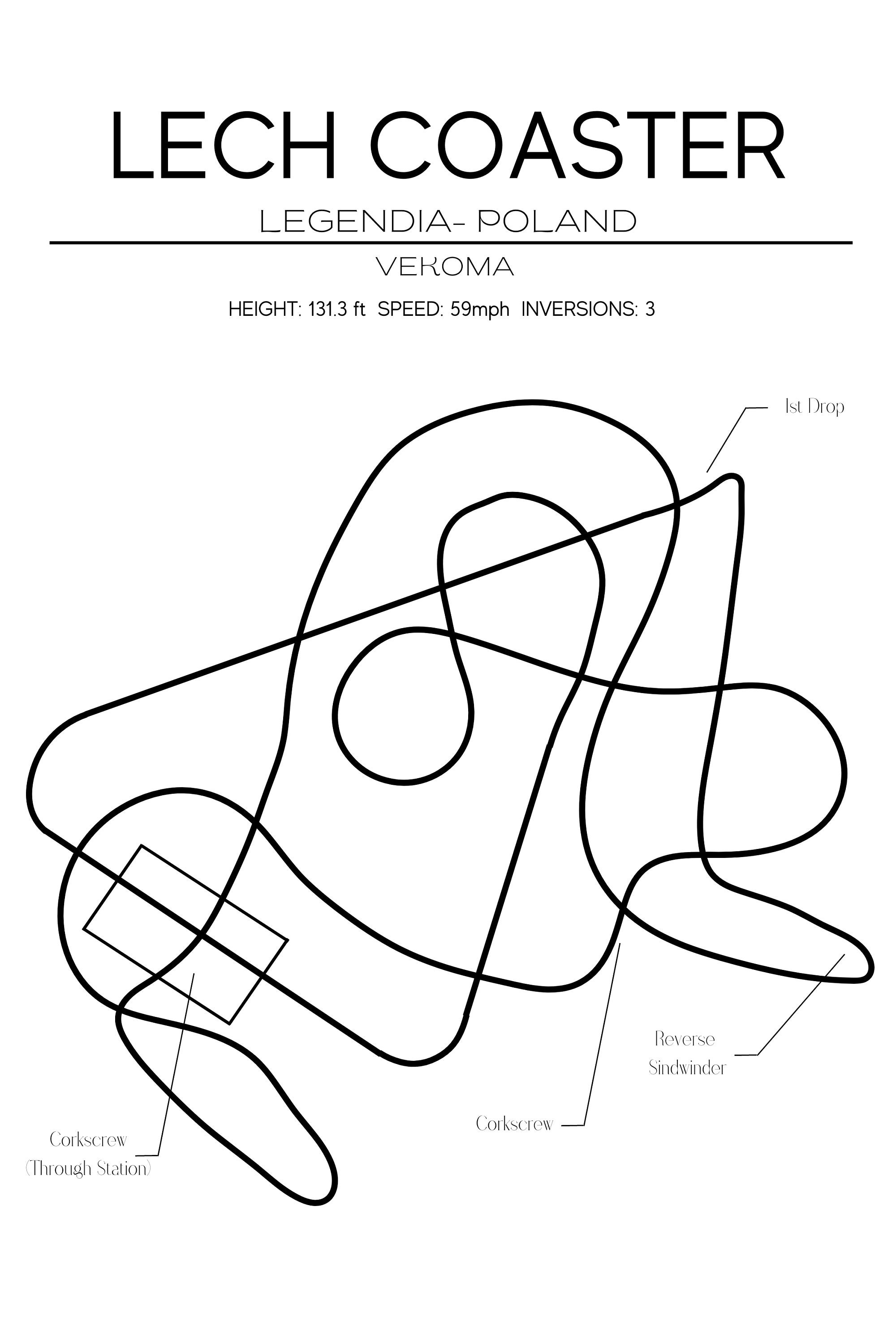 Lech Coaster Layout Legendia Poland Modern Wall Art Roller Coaster Gift ...