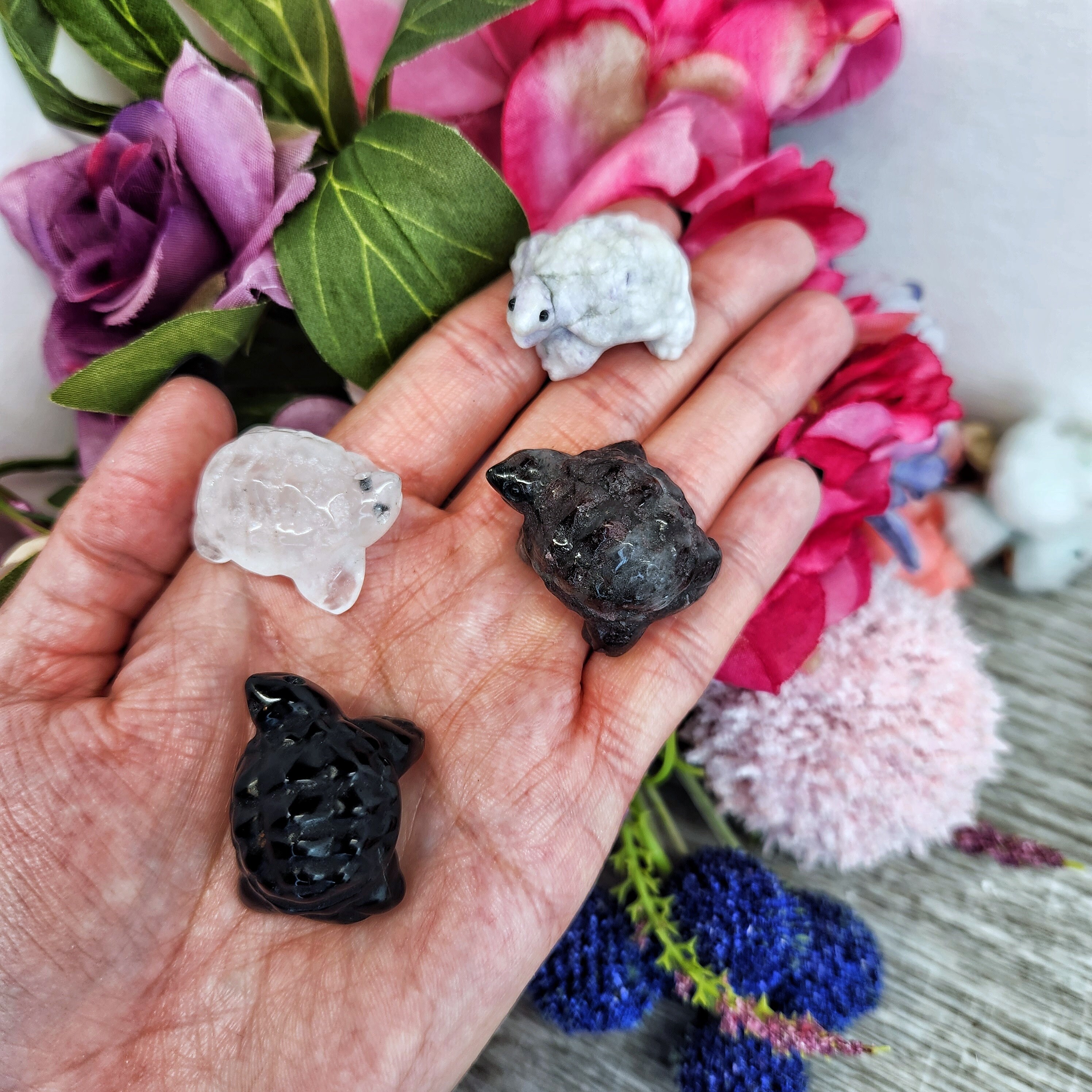 Turtle Carvings Garnet Astrophyllite Purple Jade Yttrium Fluorite ...