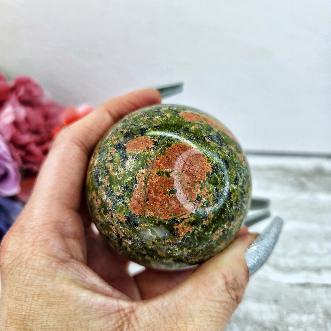 Unakite Sphere Fertility Green Orange Polished Rare Unique Statement ...