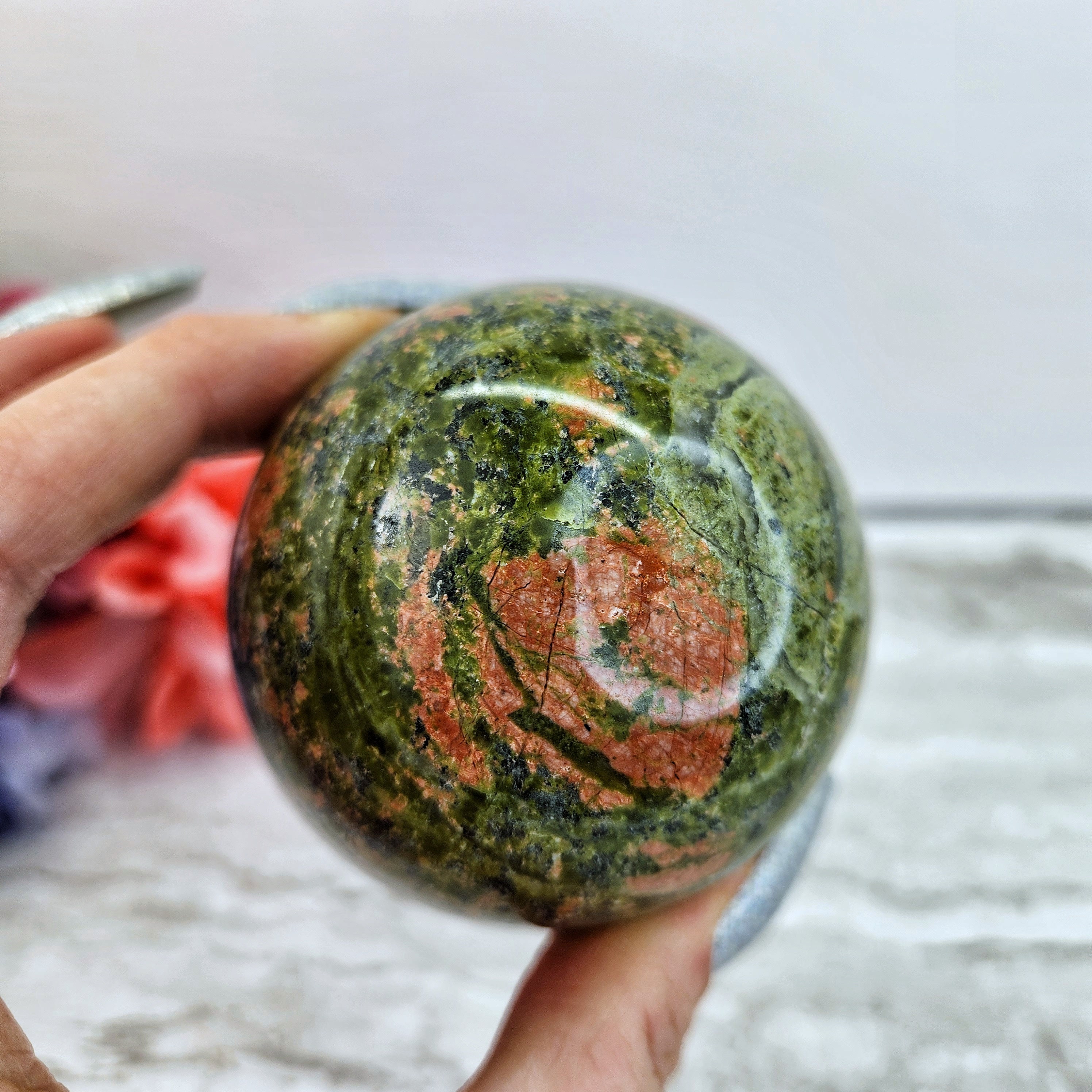 Unakite Sphere Fertility Green Orange Polished Rare Unique Statement ...
