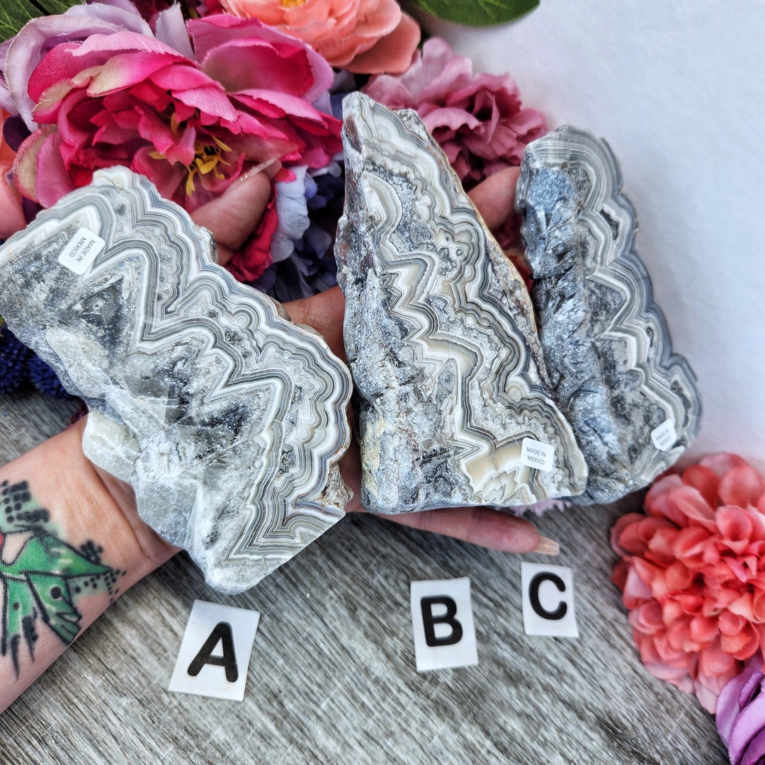 Mexican Crazy Lace Agate Face Polished Raw Back Banding UV Reactive ...