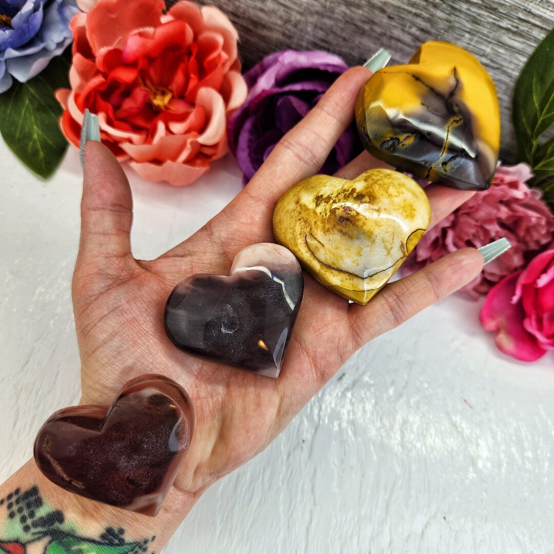 Mookite Heart Yellow Maroon Cream Love Valentine's Day Gift Stone ...