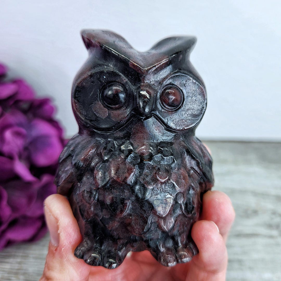 Red Garnet With Astrophyllite Owl Carving Crystal Curvy Beautiful ...