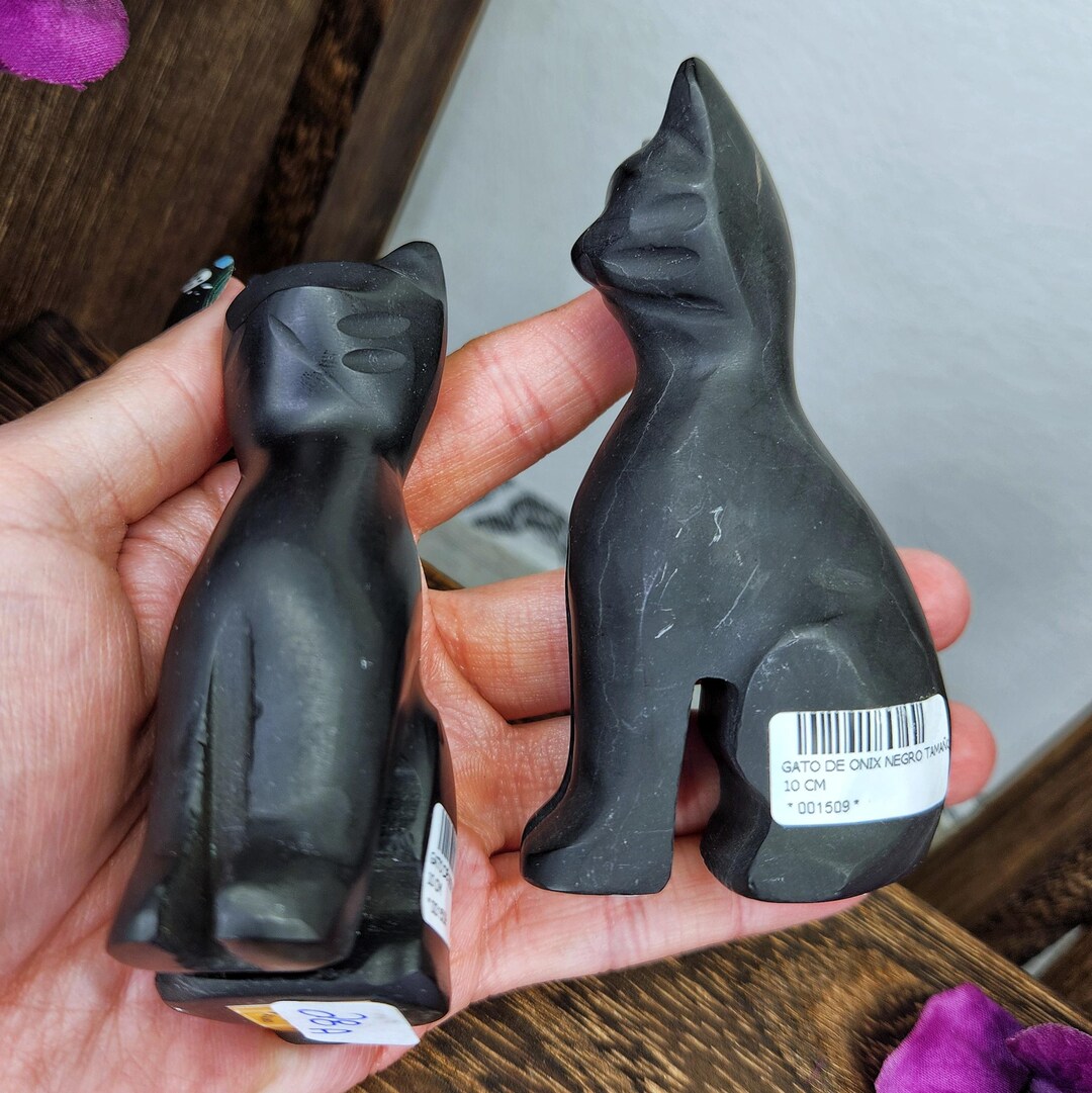 Cat Minimalism Statue Black Onyx Slim Sleek Carving Optimism Self ...