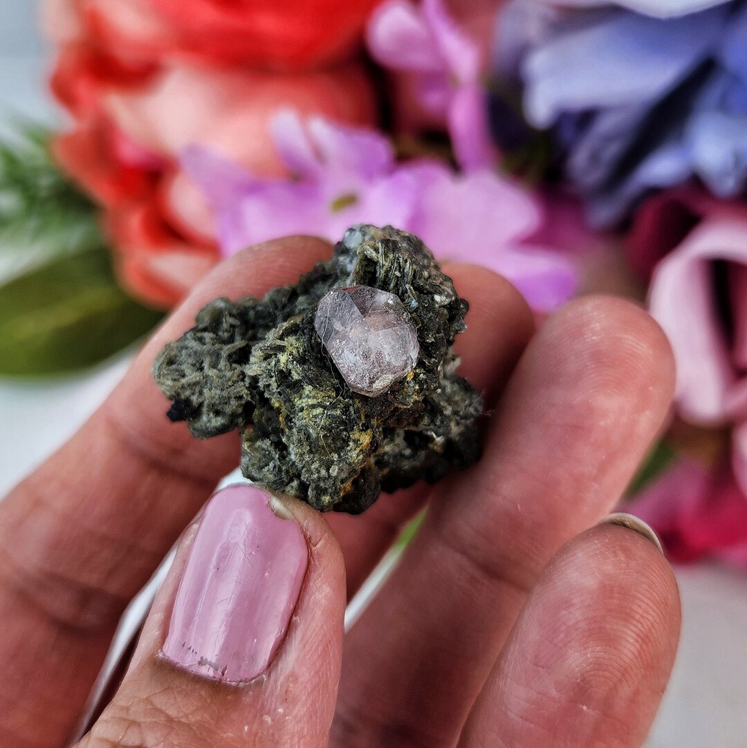 Pink Apatite on Matrix in Perky Thumbnail Box Crystal Specimen Healing ...