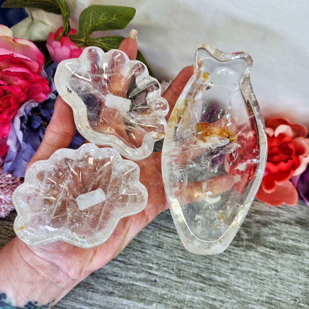 Clear Quartz Shell or Fish Bowl Hematoid Golden Healer Moon Bowl ...