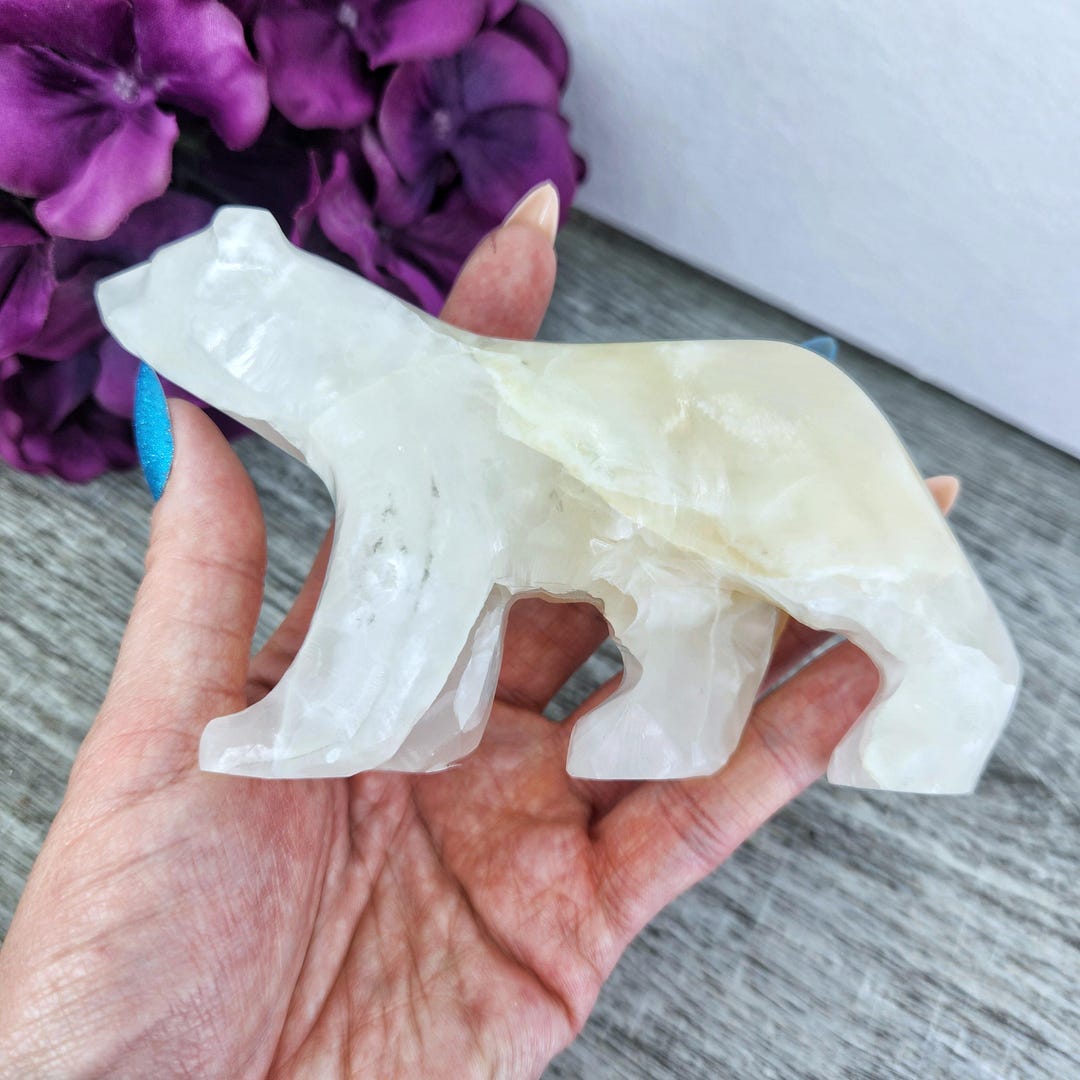 Calcite Bear Carving UV Reactive Polished Nature Forest Banding Onyx ...