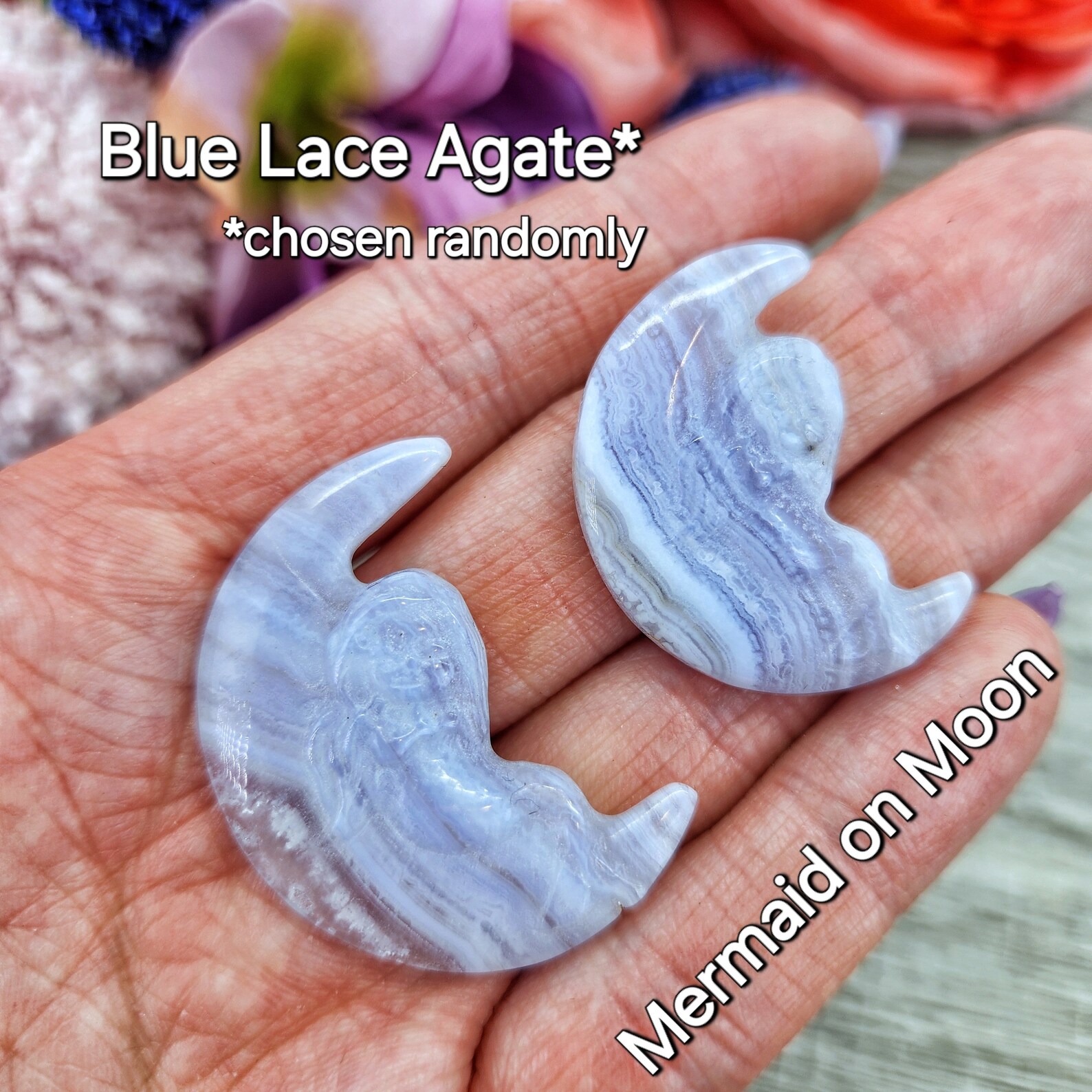 Mermaid Carvings Crystals Black Obsidian Blue Lace Agate Lepidolite ...