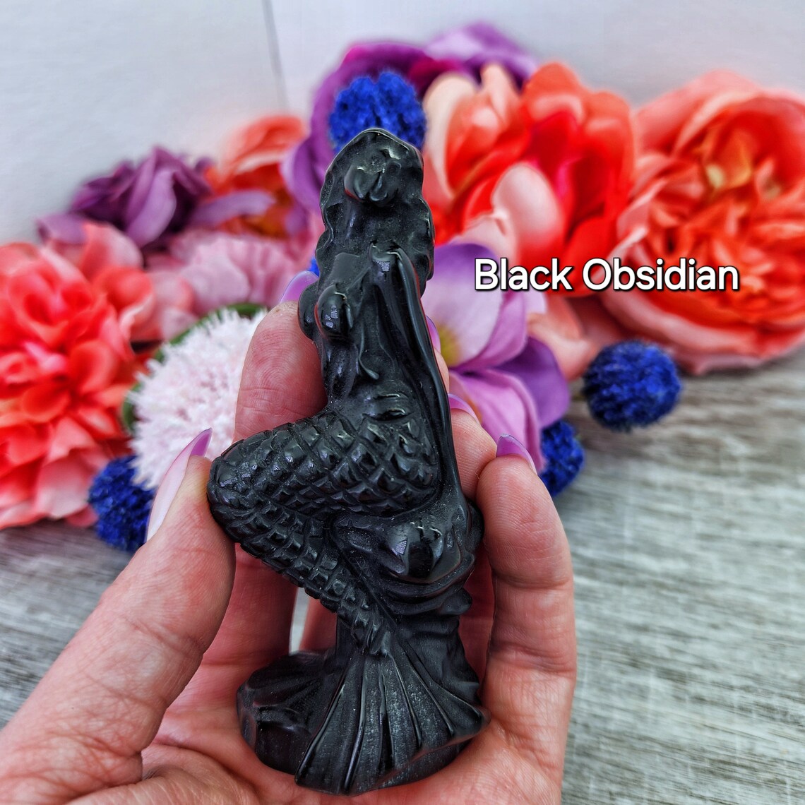 Mermaid Carvings Crystals Black Obsidian Blue Lace Agate Lepidolite ...
