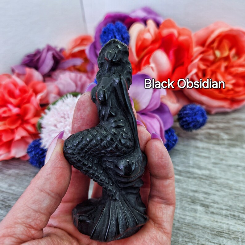 Mermaid Carvings Crystals Black Obsidian Blue Lace Agate Lepidolite ...