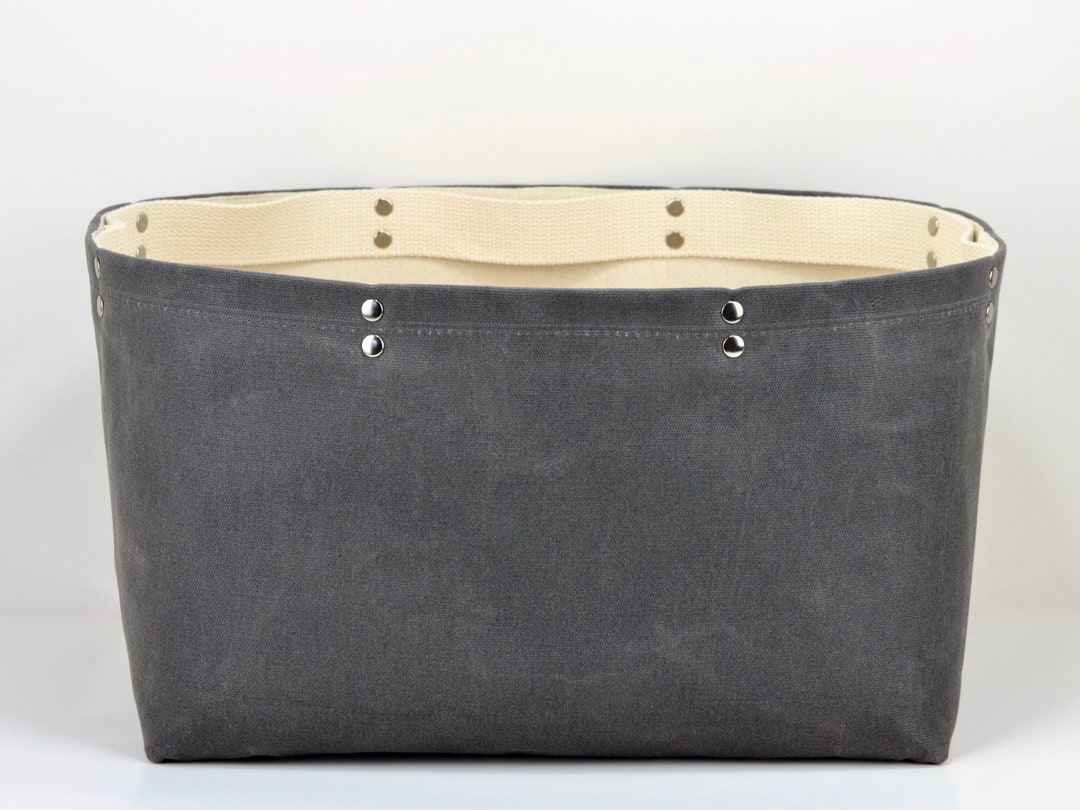Waxed Canvas Storage Basket: Grey Fabric Tote Bin, Water Repellent - Etsy