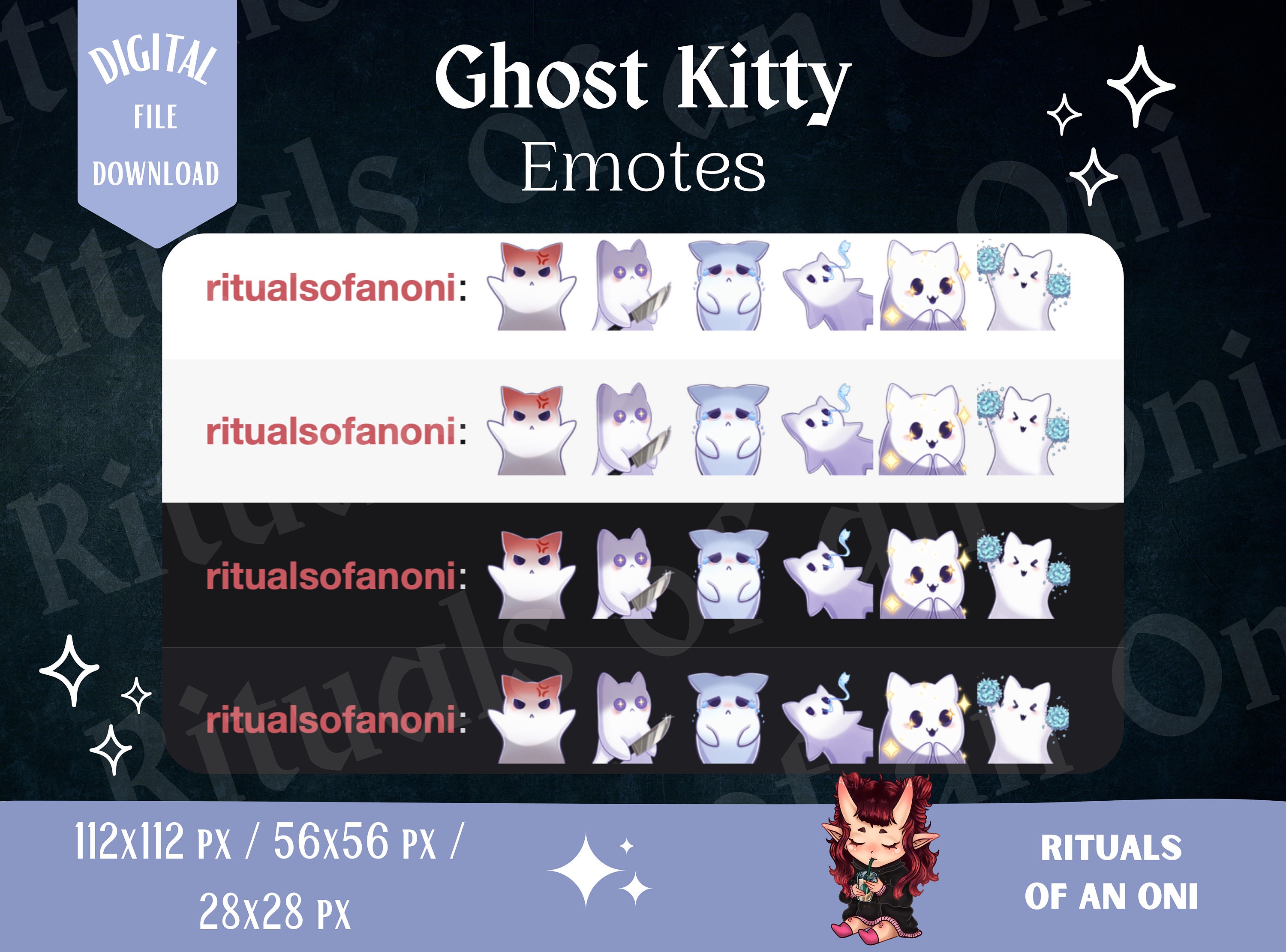Cute Ghost Kitty Emotes, Cat Emotes for Twitch Discord or Youtube ...