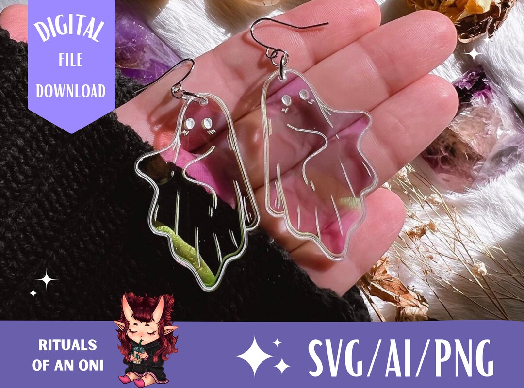 Ghost Hug Earrings SVG, Halloween SVG File, Cute Ghost Earrings, Laser ...