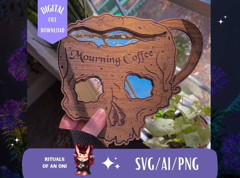 Mourning Coffee Skull SVG, Laser Ready SVG for Glowforge and Other ...