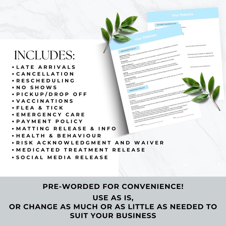 Pet Grooming Release Forms, Salon Client Intake Form, Consent and ...