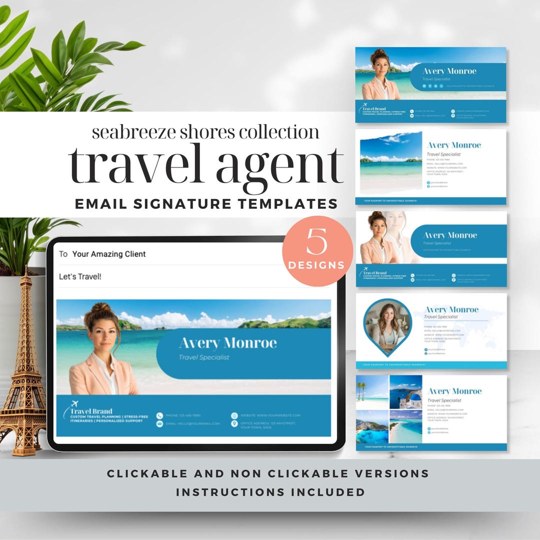 Travel Agent Email Signature, Clickable Social Media Icons Website ...