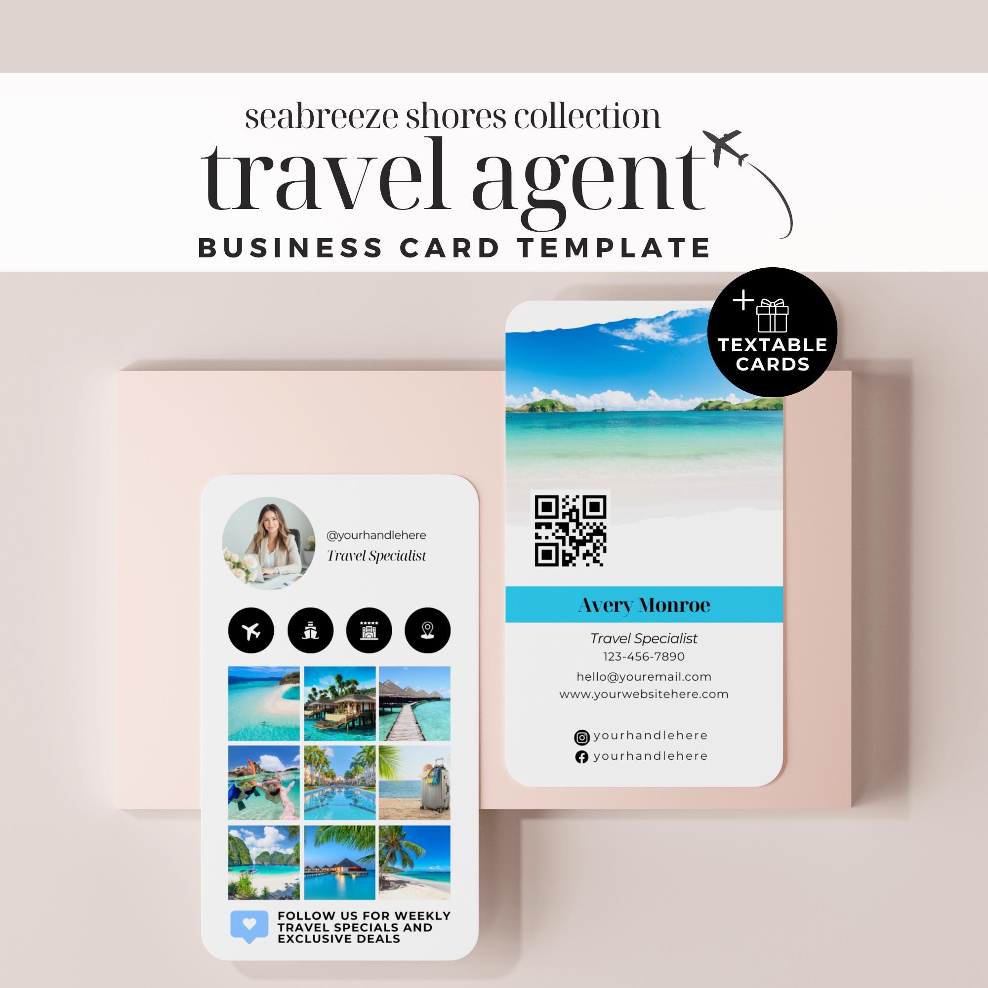 Canva Template Travel Agent Business Card, QR Code, Digital, Printable ...
