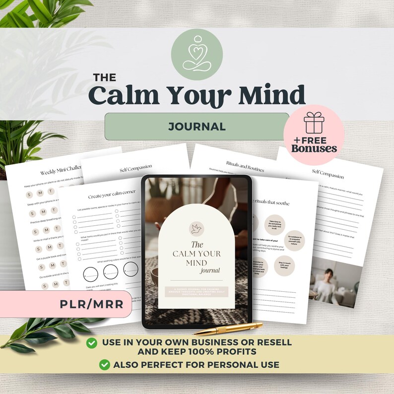 Calm Anxiety PLR, Planner Canva Template, Mental Health Self Care ...