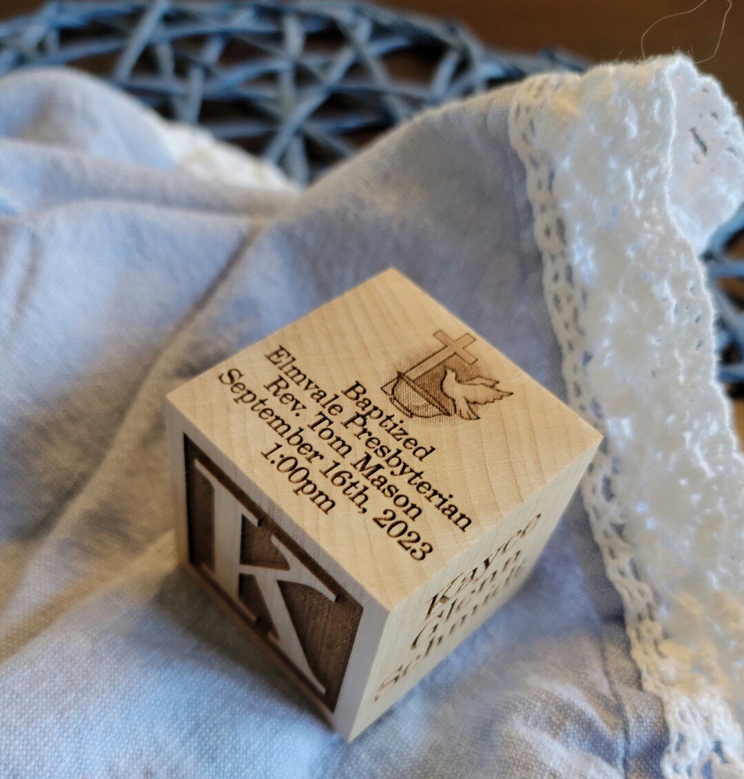 Baby Block Engraved for Baptism/christening Etc., Wood Engraved, Baby ...