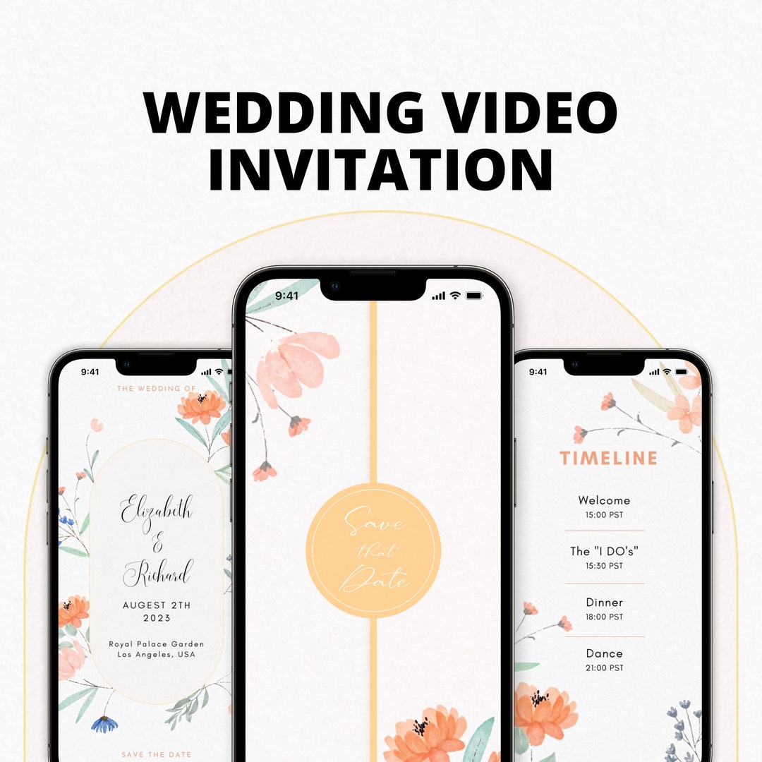 Floral Animated Wedding Invitation Template Custom Text - Etsy