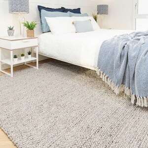 Grey Pebble Textured Wool Living Room Rug Luxury Thick Cosy Bedroom ...