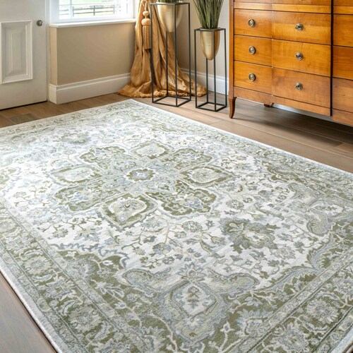 Soft Green Traditional Floral Bordered Rug Large Living Room - Etsy UK
